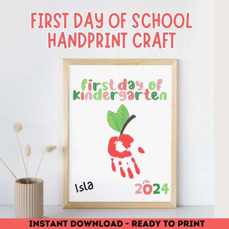 First Day of Kindergarten Apple Handprint Digital Download PDF - Etsy