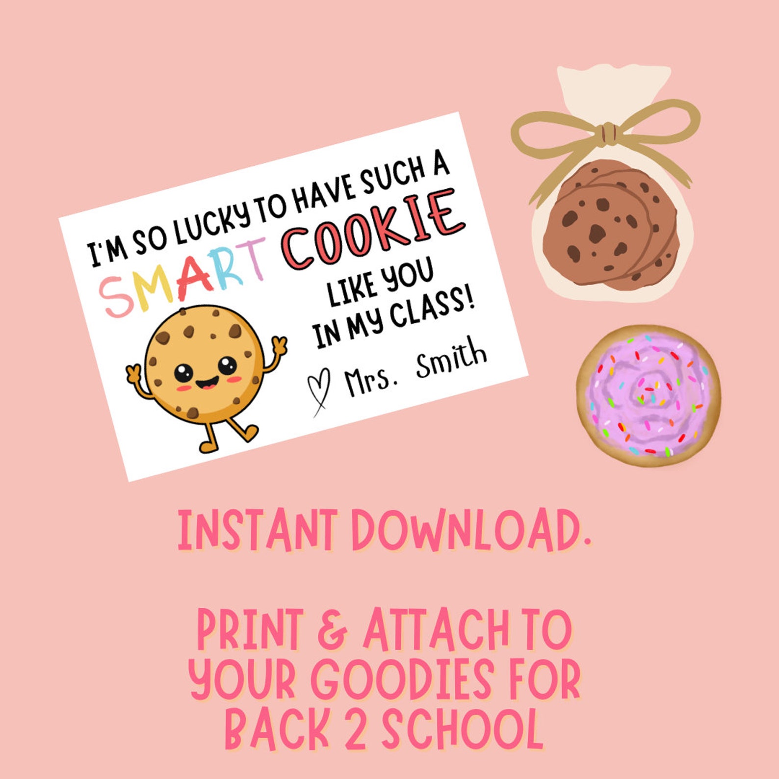 Back to School "smart Cookie" Cookie Gift Tag - Classroom Welcome ...