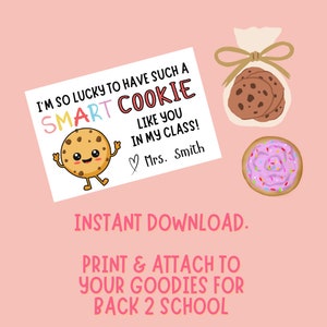 Back to School "smart Cookie" Cookie Gift Tag - Classroom Welcome ...