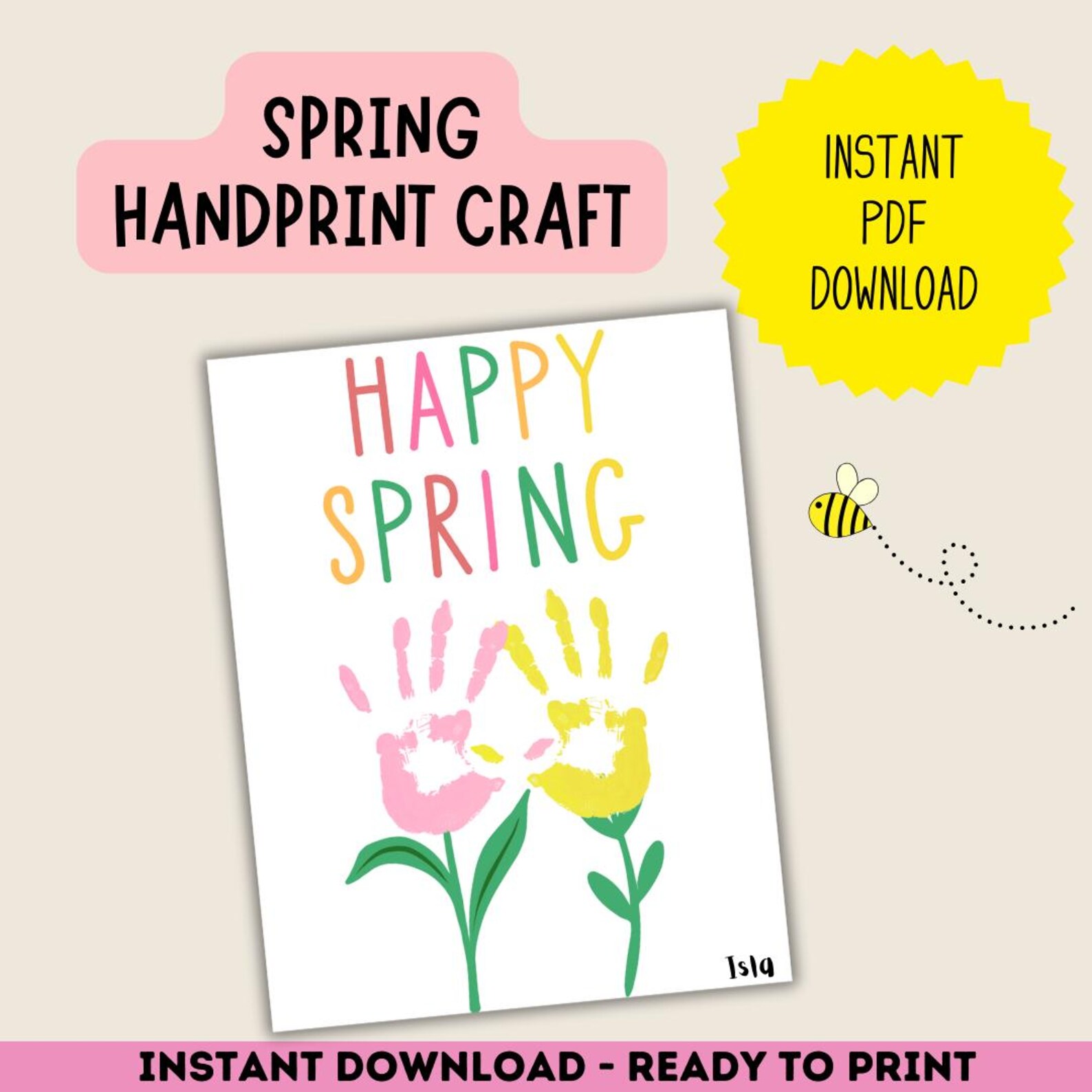 Happy Spring Flower Handprint Craft| April | Instant Download - Etsy