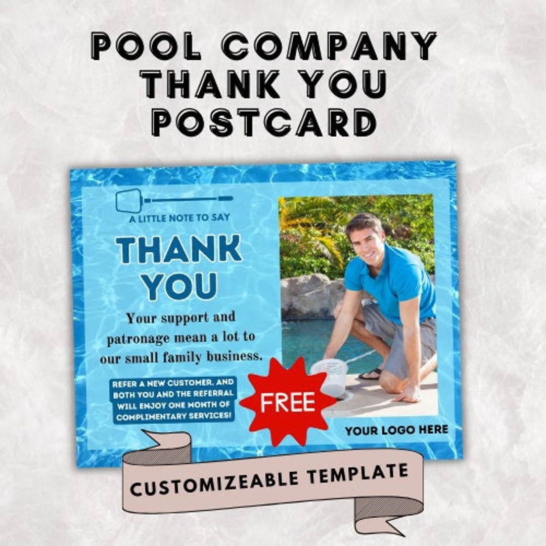 Editable Pool Cleaning Service THANK YOU Postcard, Pool Business ...