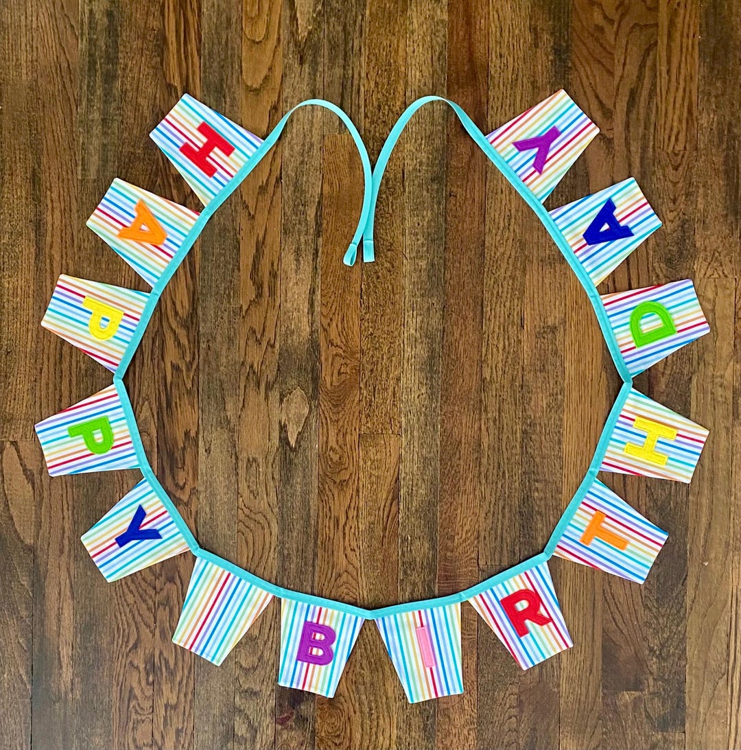 Happy Birthday Banner- Rainbow Stripes, Rainbow Letters - Handmade ...