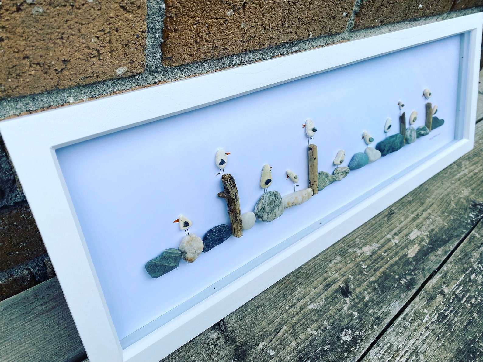 Quirky Cornish Seagull Framed Picture • Seagulls on Pebbles and ...