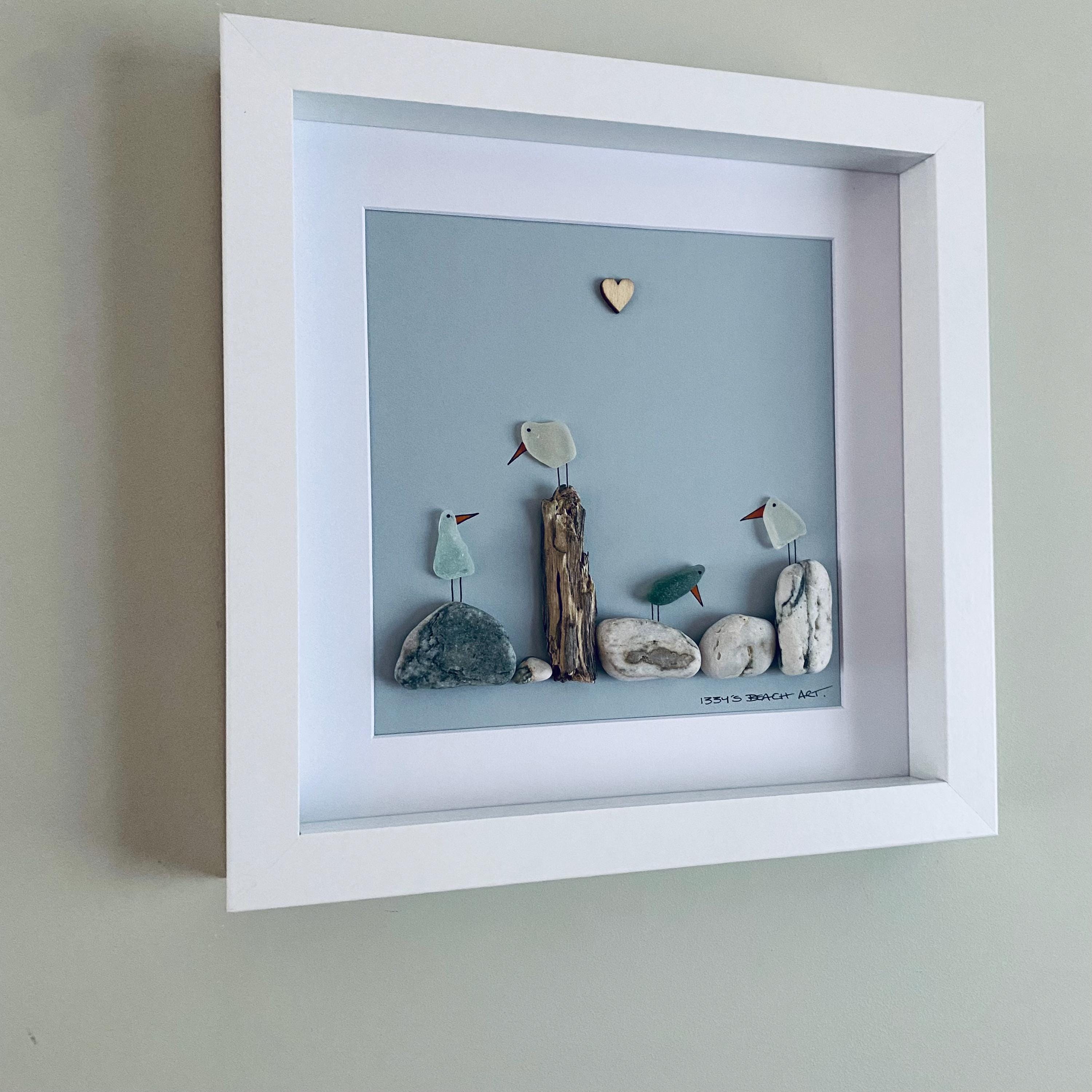 Four Sea Glass Beach Birds on Pebbles and Driftwood • Coastal Inspired ...