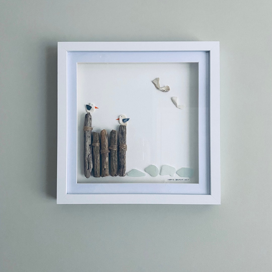Cornish Seagulls on Driftwood Picture • Handmade in Cornwall - Etsy