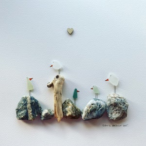 Large Beach Birds Family Picture Cornish Sea Glass Art Handmade in ...