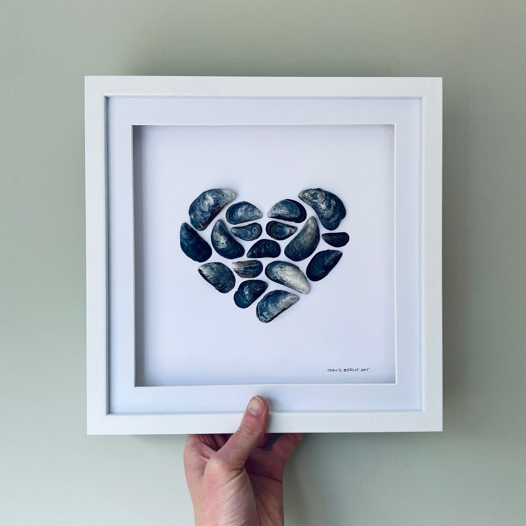 Cornish Helford Mussel Shell Heart • Shell Art Picture • Handmade in ...