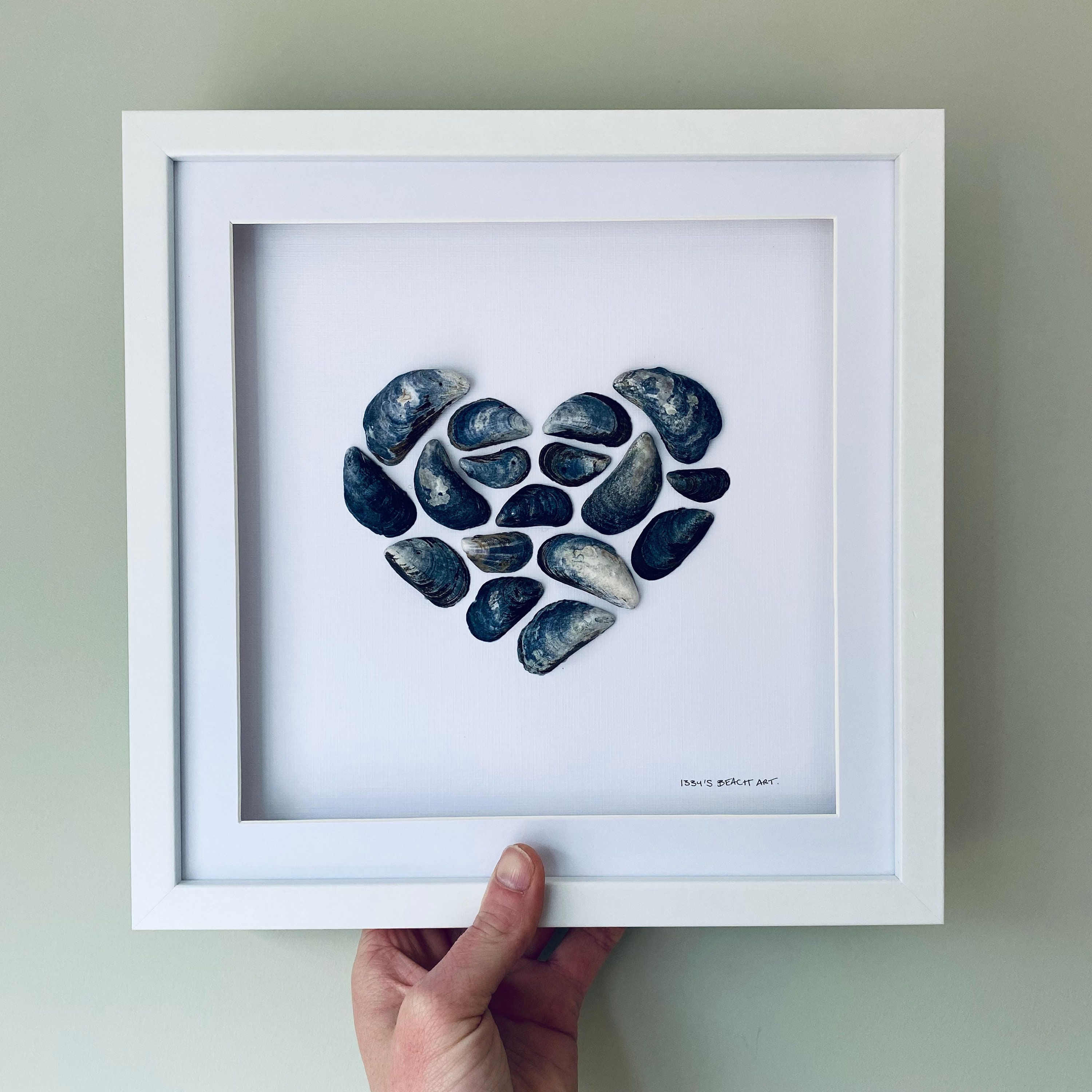 Mussel Shell Heart Picture - Framed Wall Art Handmade in Cornwall - Etsy UK