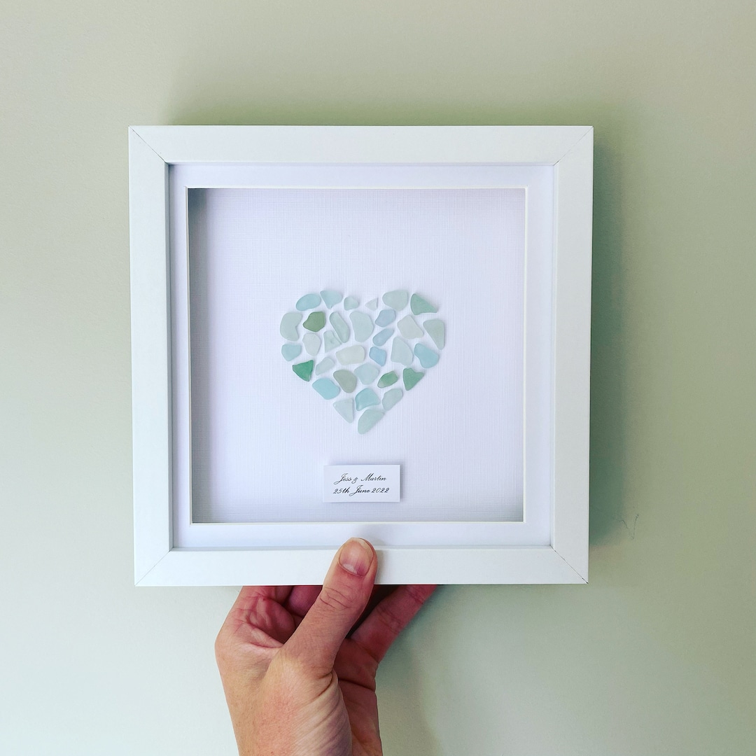 Blue Cornish Sea Glass Heart Picture Sea Glass Art Handmade in Cornwall ...