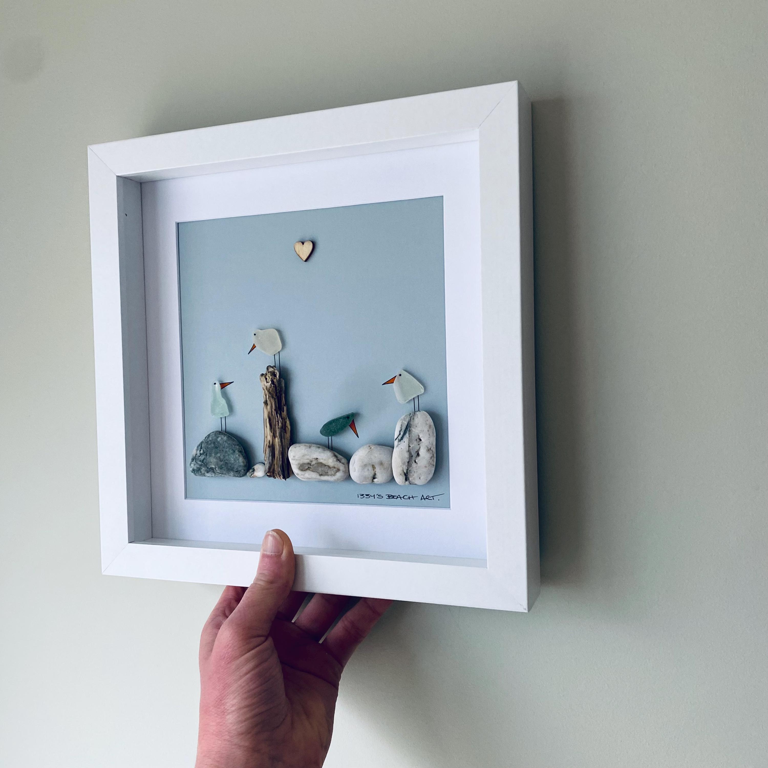 Sea Glass Bird Wall Art - Framed Family Pebble Picture Handmade in ...