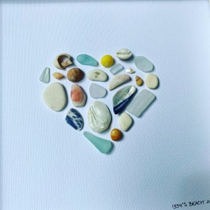 Cornish Sea Glass Art Shell Heart Picture Handmade in Cornwall - Etsy