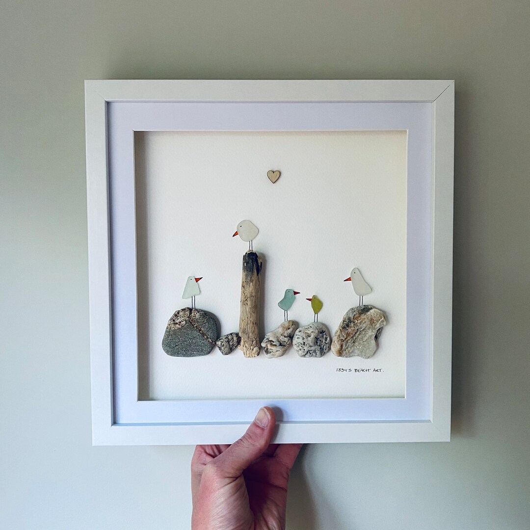 Large Beach Birds Family Picture Cornish Sea Glass Art Handmade in ...
