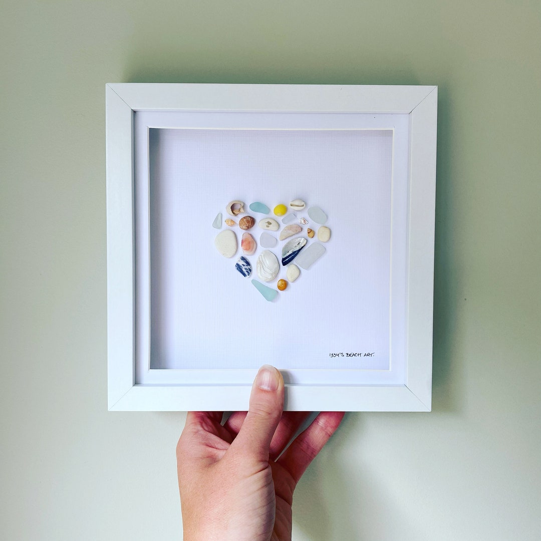 Cornish Sea Glass Art Shell Heart Picture Handmade in Cornwall - Etsy