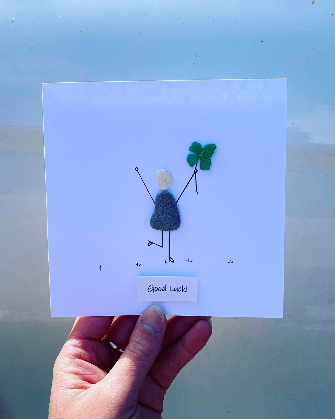 Personalised Good Luck Card • Cornish Sea Glass Art • Pebble Art ...