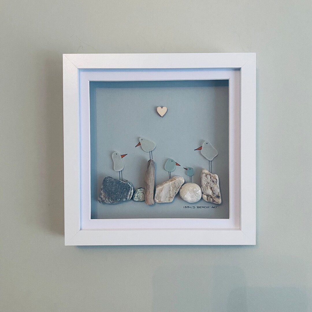 Five Sea Glass Beach Birds on Pebbles & Driftwood Family Picture ...
