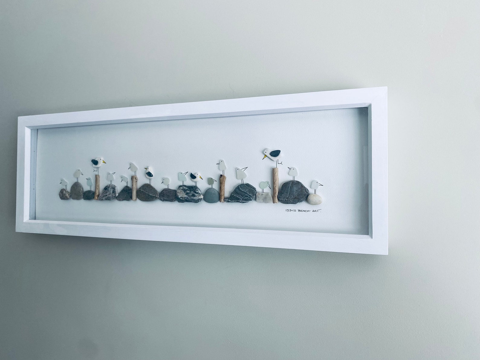 Quirky Seagull Sea Glass Wall Art - Framed Panoramic Picture Handmade ...