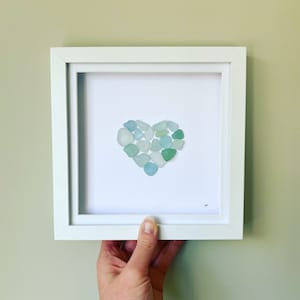 Blue Cornish Sea Glass Heart Picture Sea Glass Art Handmade in Cornwall ...