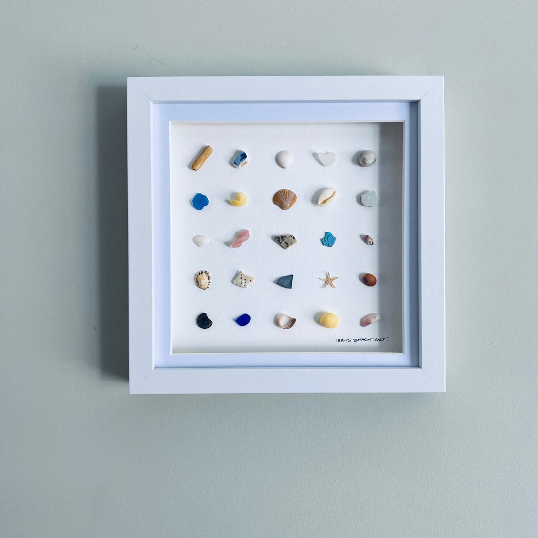 Sea Glass & Shell Wall Art - Coastal Treasures Framed Picture Handmade ...