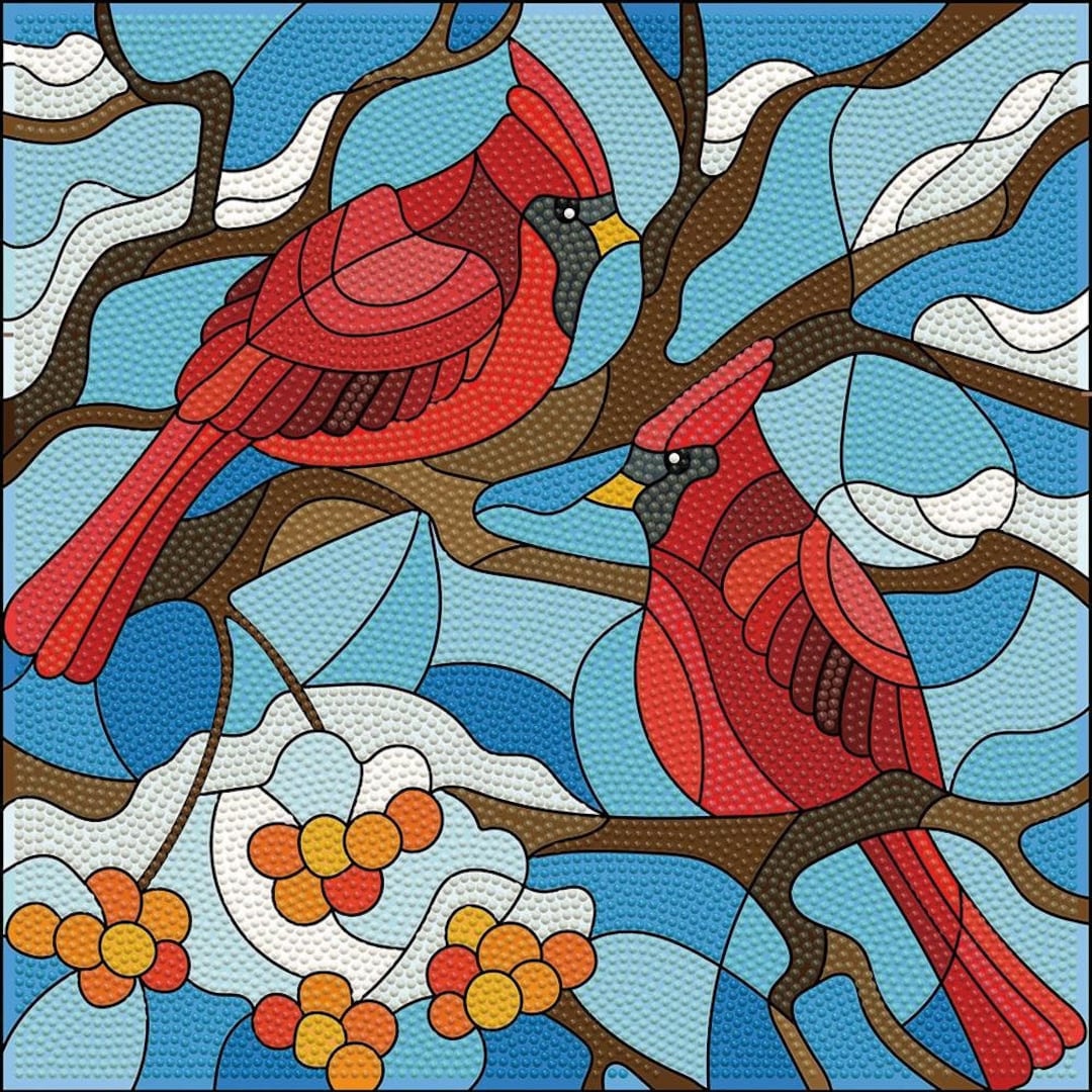 Cardinals Stained Glass Diamond Art Kit Full Drill Diamond Dotting ...