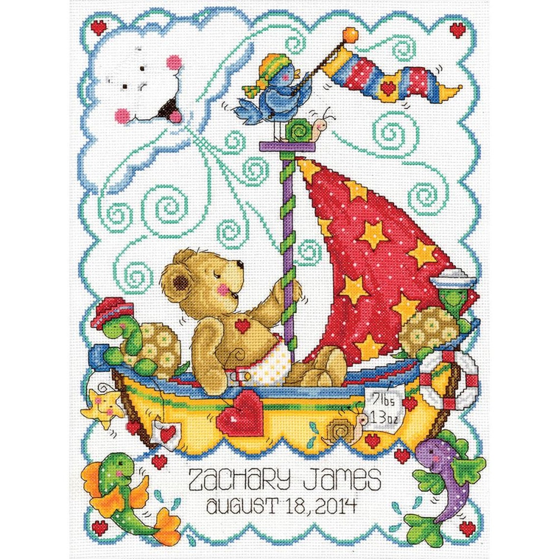 Tobin Counted Cross Stitch Kit | Sail Away Birth Record | (14 Count) - Etsy