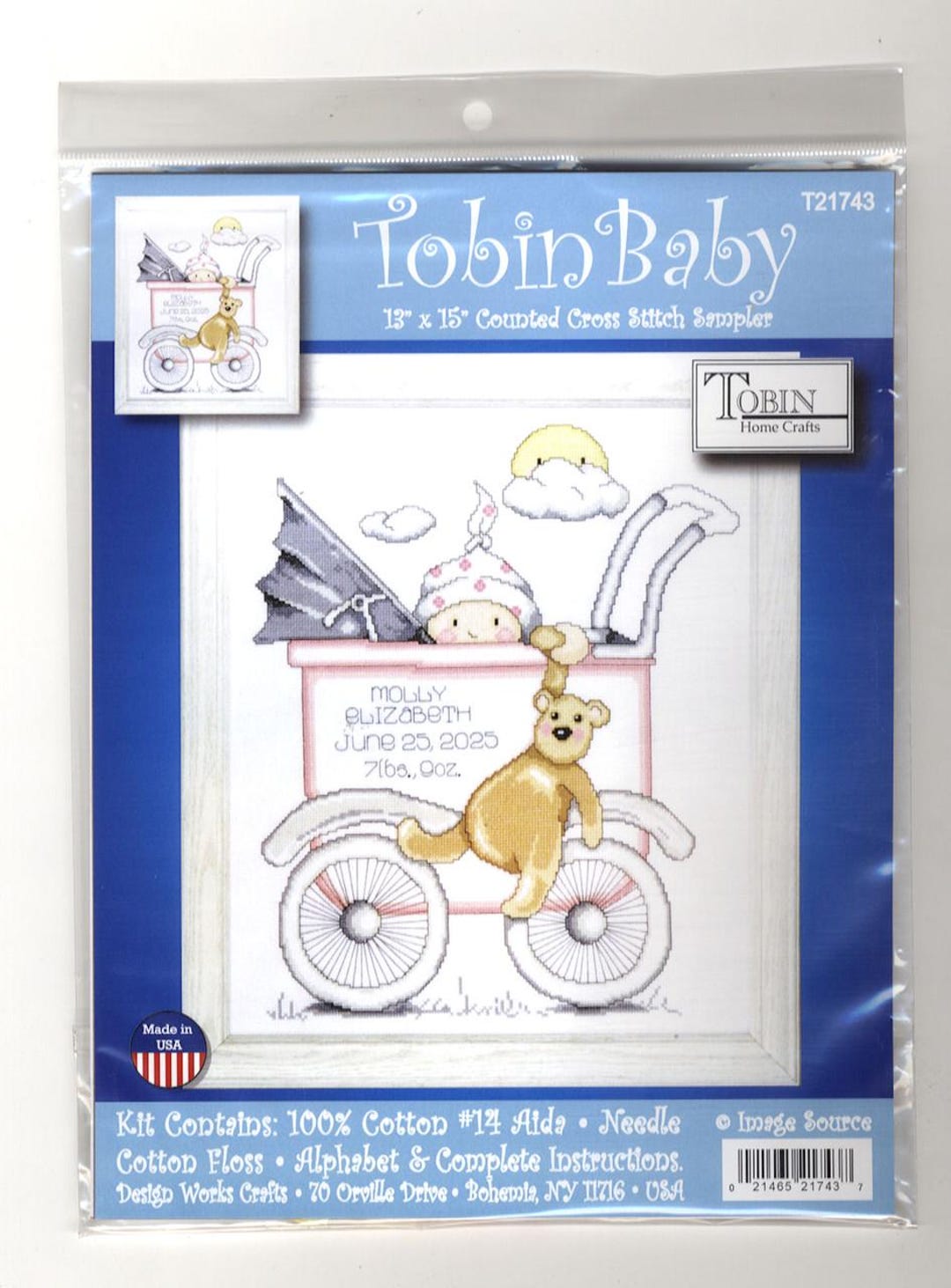 Baby Buggy Girl Birth Record Counted Cross Stitch Kit Tobin 14 Count ...