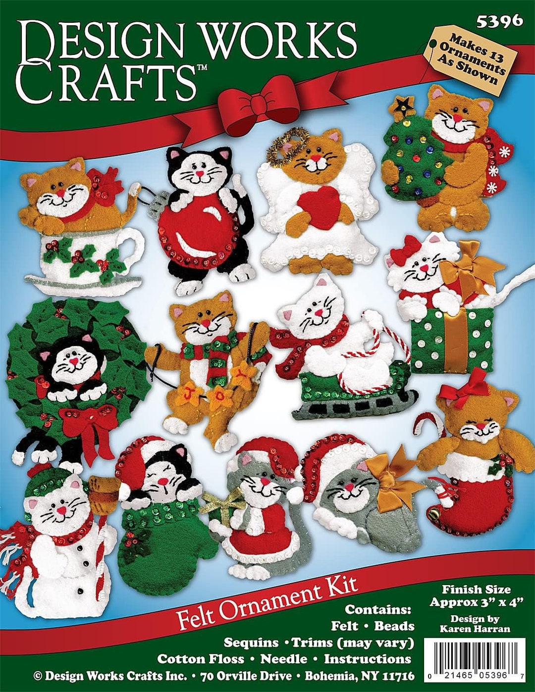 Design Works Lots of Kittens Felt Ornament Applique Kit Set of 13 DIY ...