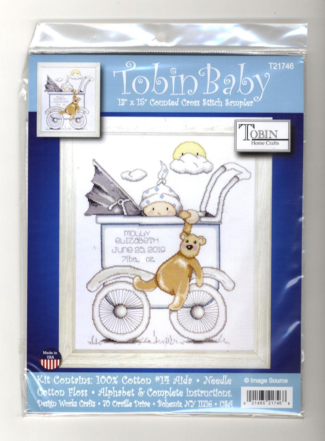 Baby Buggy Boy Birth Record Counted Cross Stitch Kit | Tobin 14 Count ...