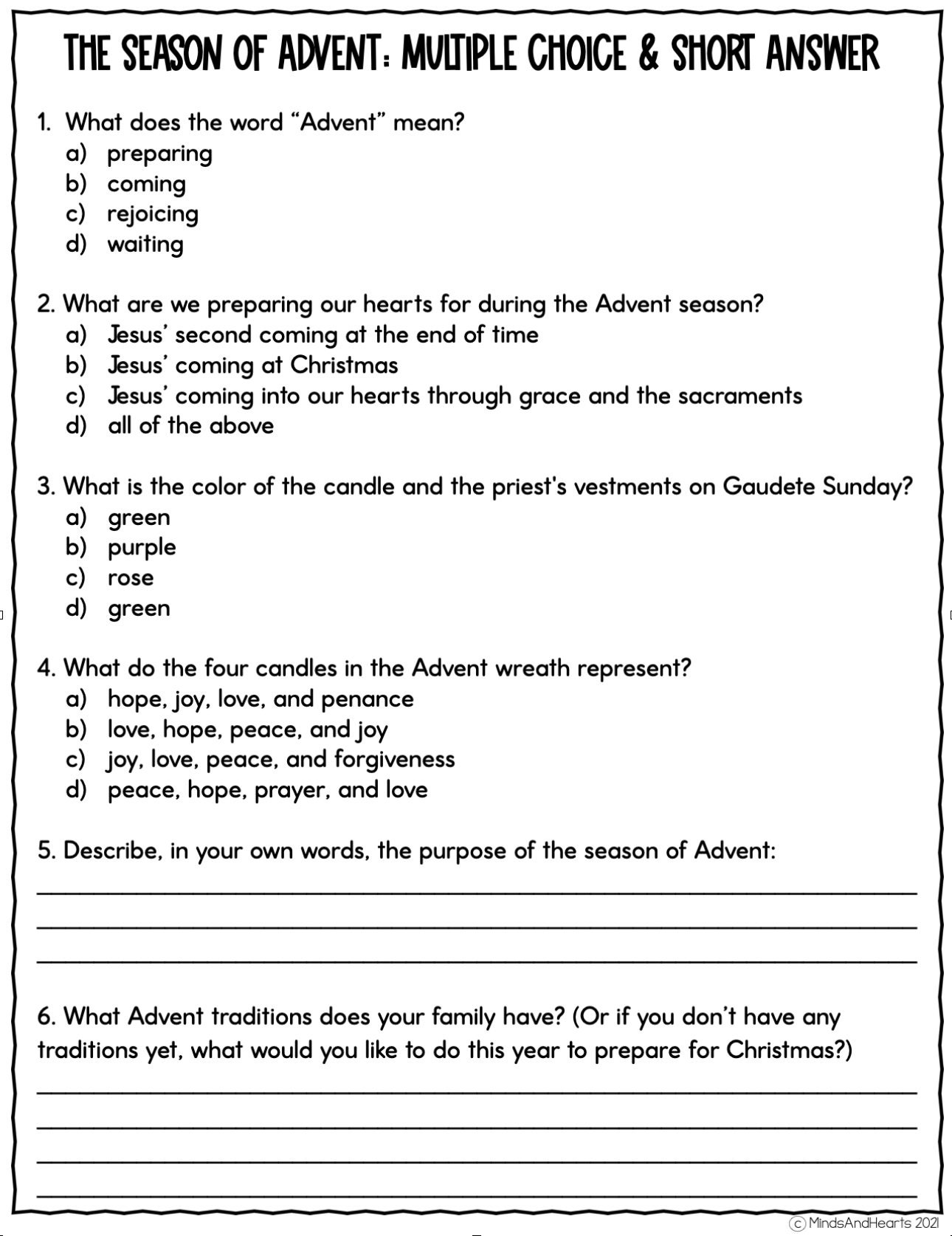 Advent Reading Comprehension Article and Questions - Catholic Christmas ...