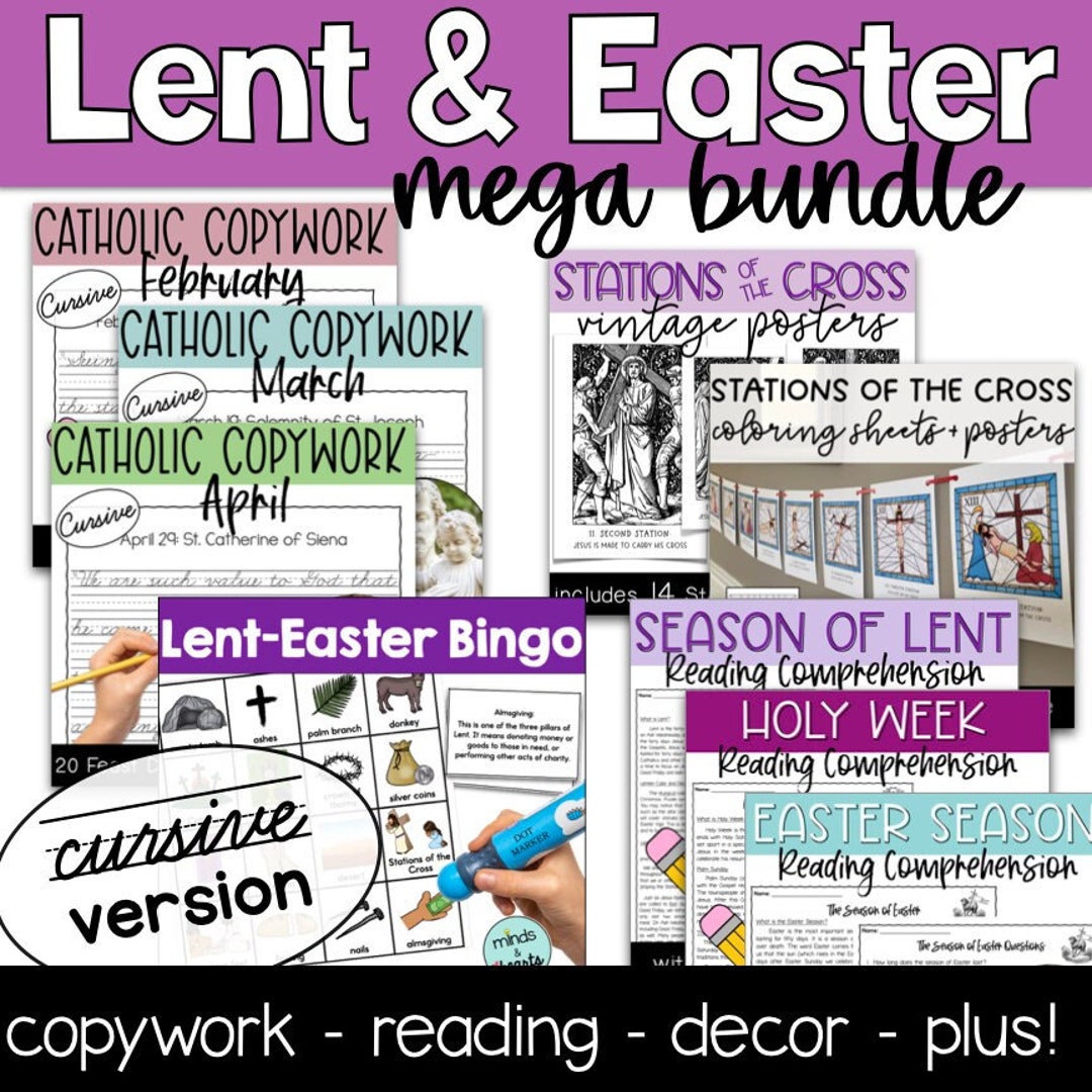 CURSIVE Lent, Holy Week, and Easter Printable Bundle: Copywork, Bingo ...