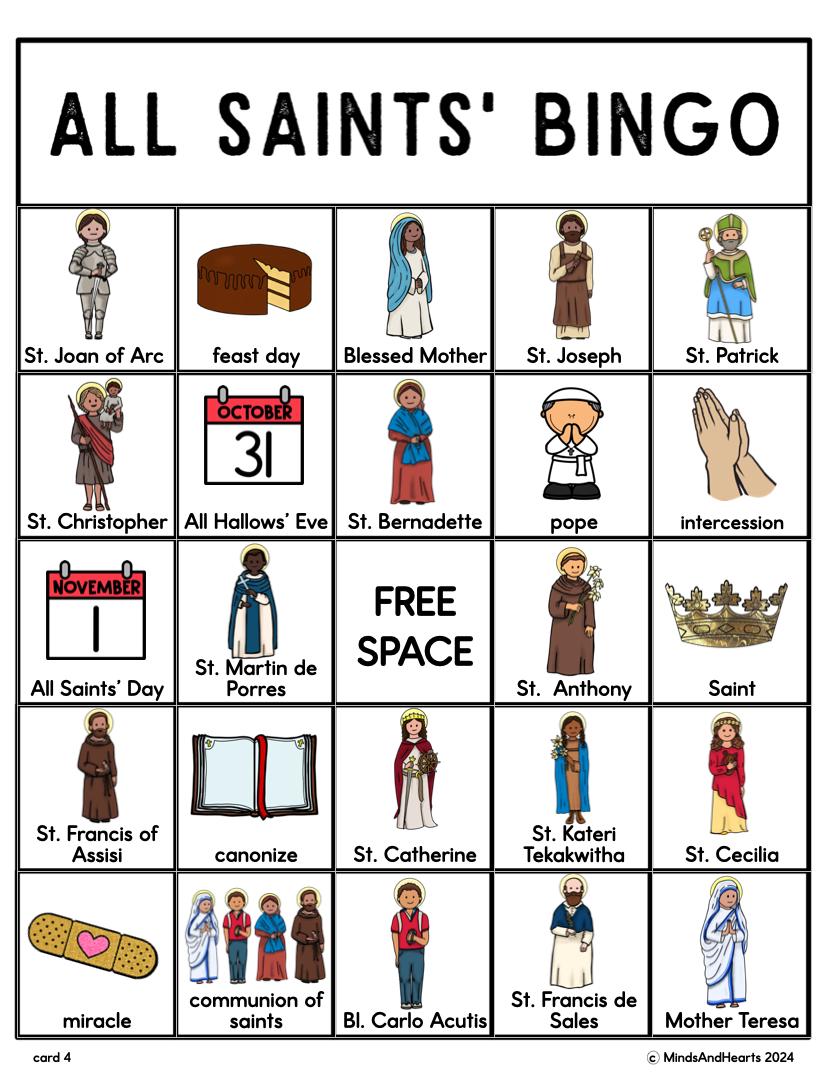 All Saints' Day & All Hallow's Eve (halloween) Catholic Bingo Game ...