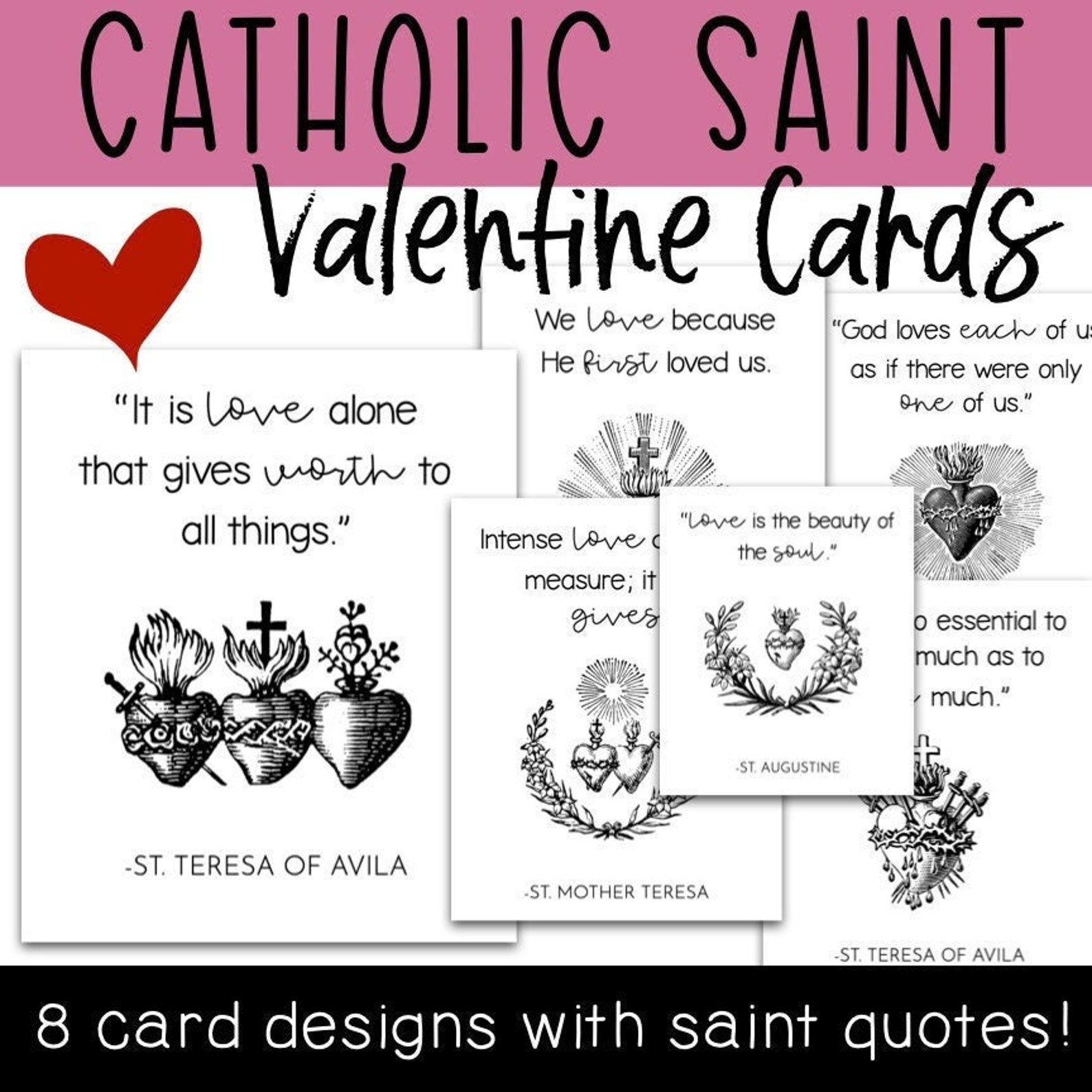 Printable Catholic Valentine Cards Valentine's Day - Etsy