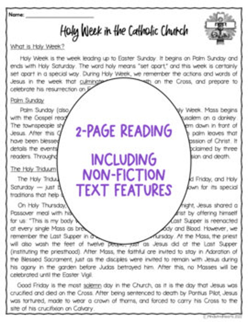 Holy Week Reading Comprehension and Questions | Catholic Easter ...