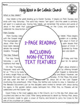 Holy Week Reading Comprehension and Questions | Catholic Easter ...