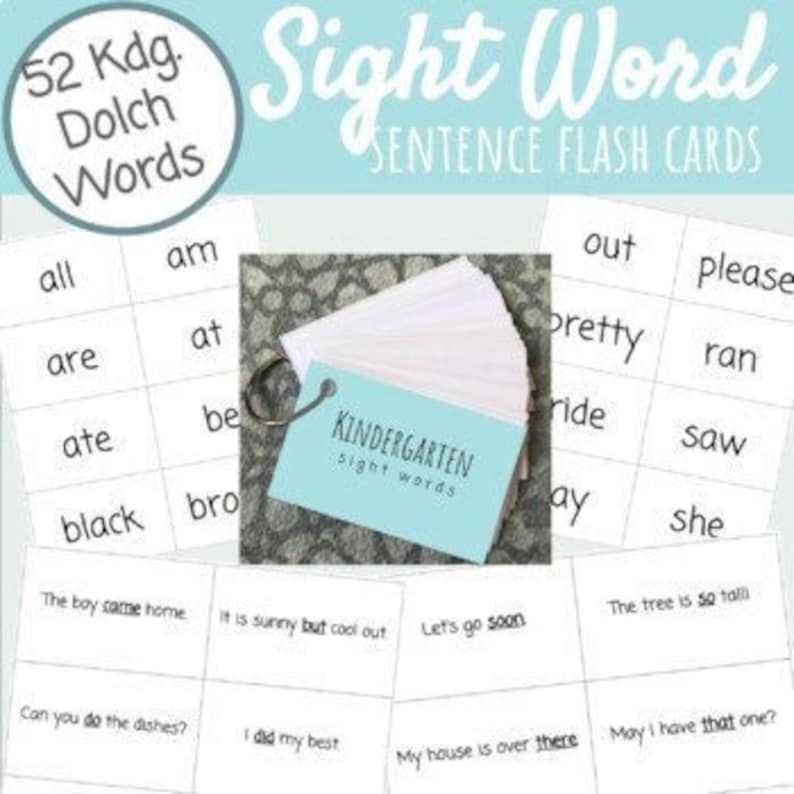 Printable Kindergarten Sight Words & Sentences - Dolch, Science of ...