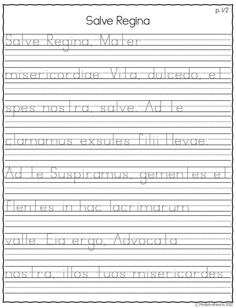 Latin Catholic Prayer Copywork - Printing Handwriting Practice - Etsy