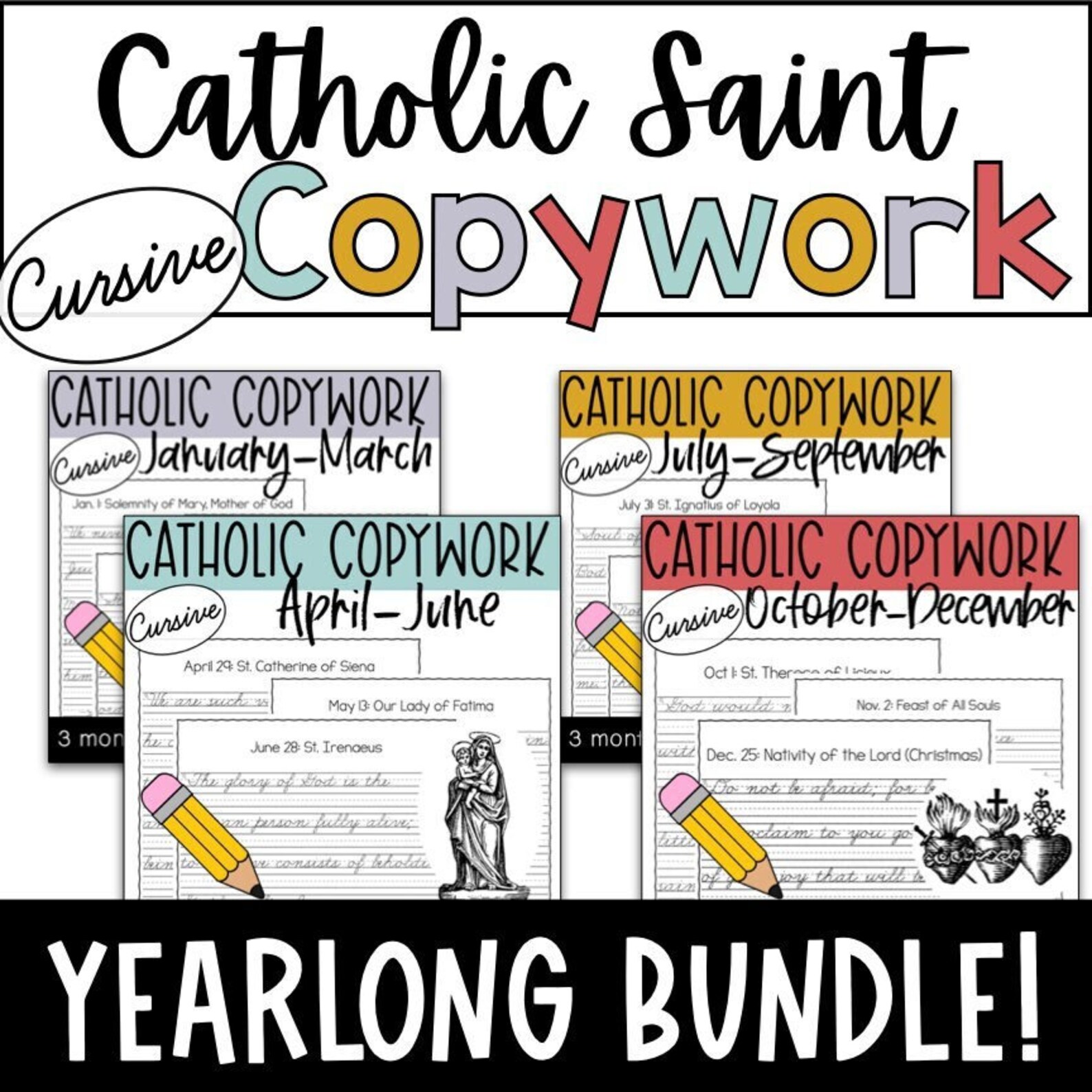 CURSIVE Yearlong Catholic Saints Copywork Bundle: 175 Pages - Etsy