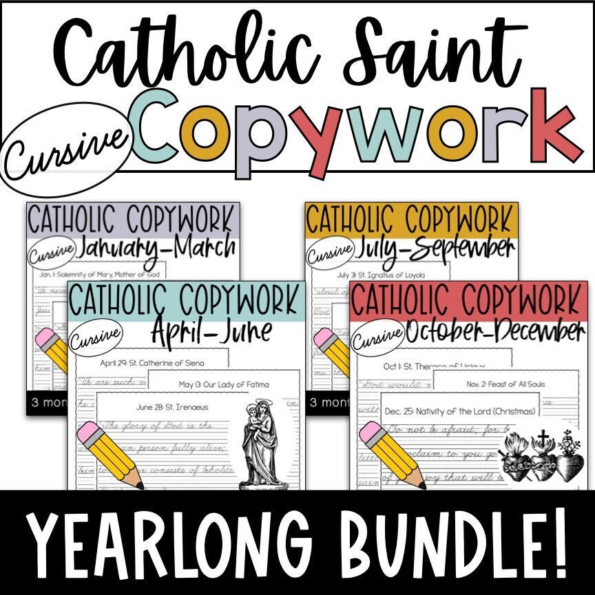 CURSIVE Yearlong Catholic Saints Copywork Bundle: 175 Pages - Etsy