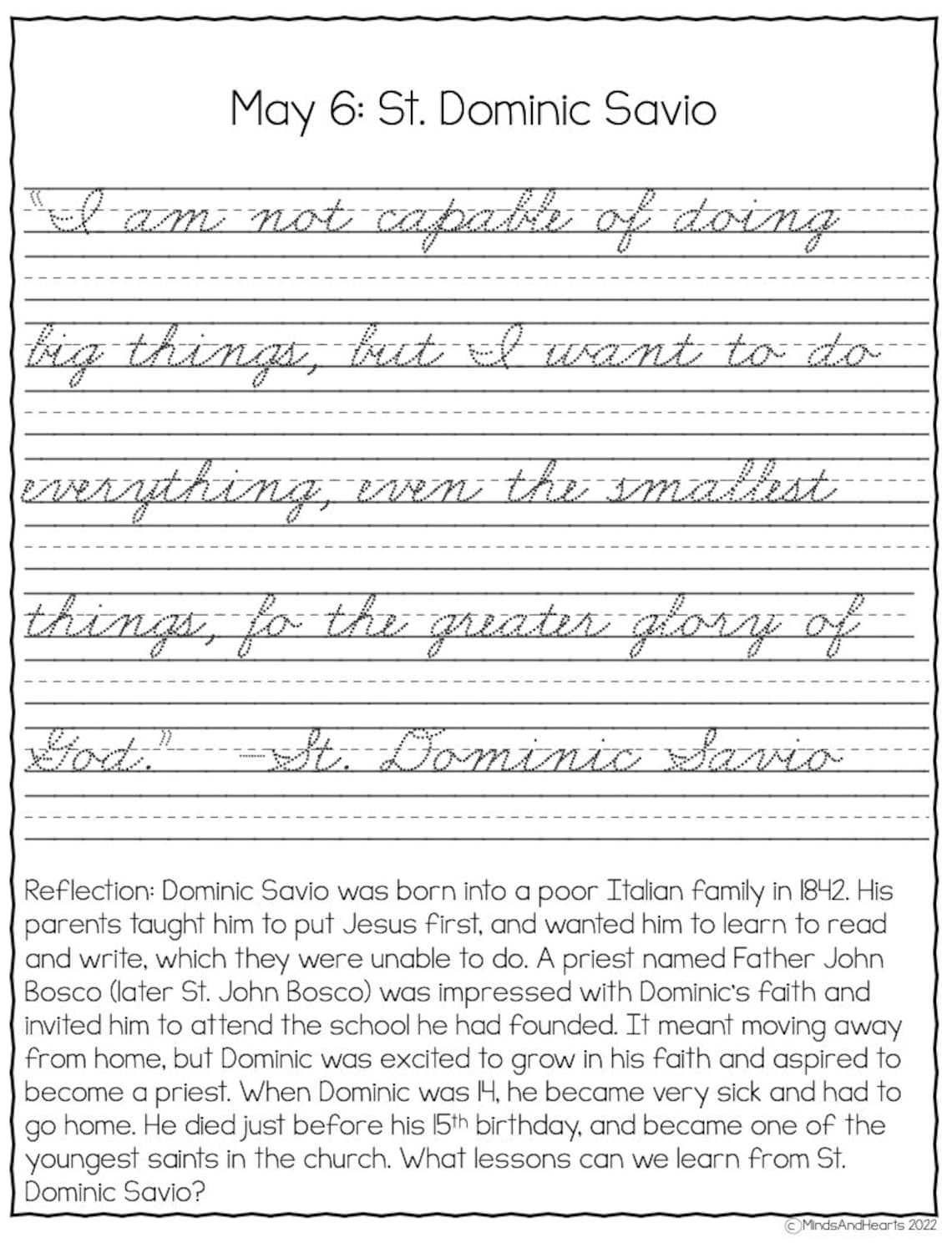 CURSIVE Yearlong Catholic Saints Copywork Bundle: 175 Pages - Etsy