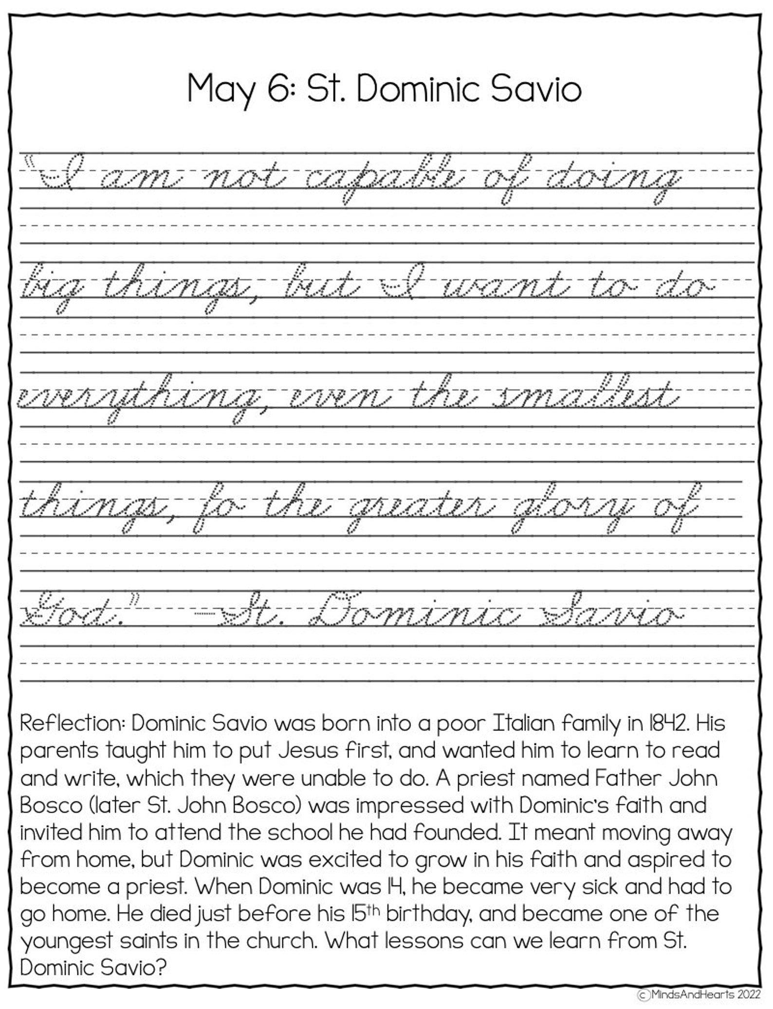 CURSIVE Yearlong Catholic Saints Copywork Bundle: 175 Pages - Etsy