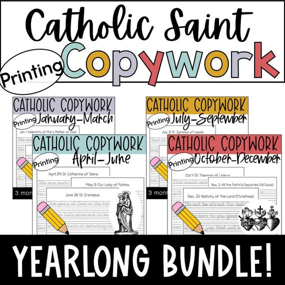 PRINTING Yearlong Catholic Saint Feast Days Copywork Bundle: - Etsy