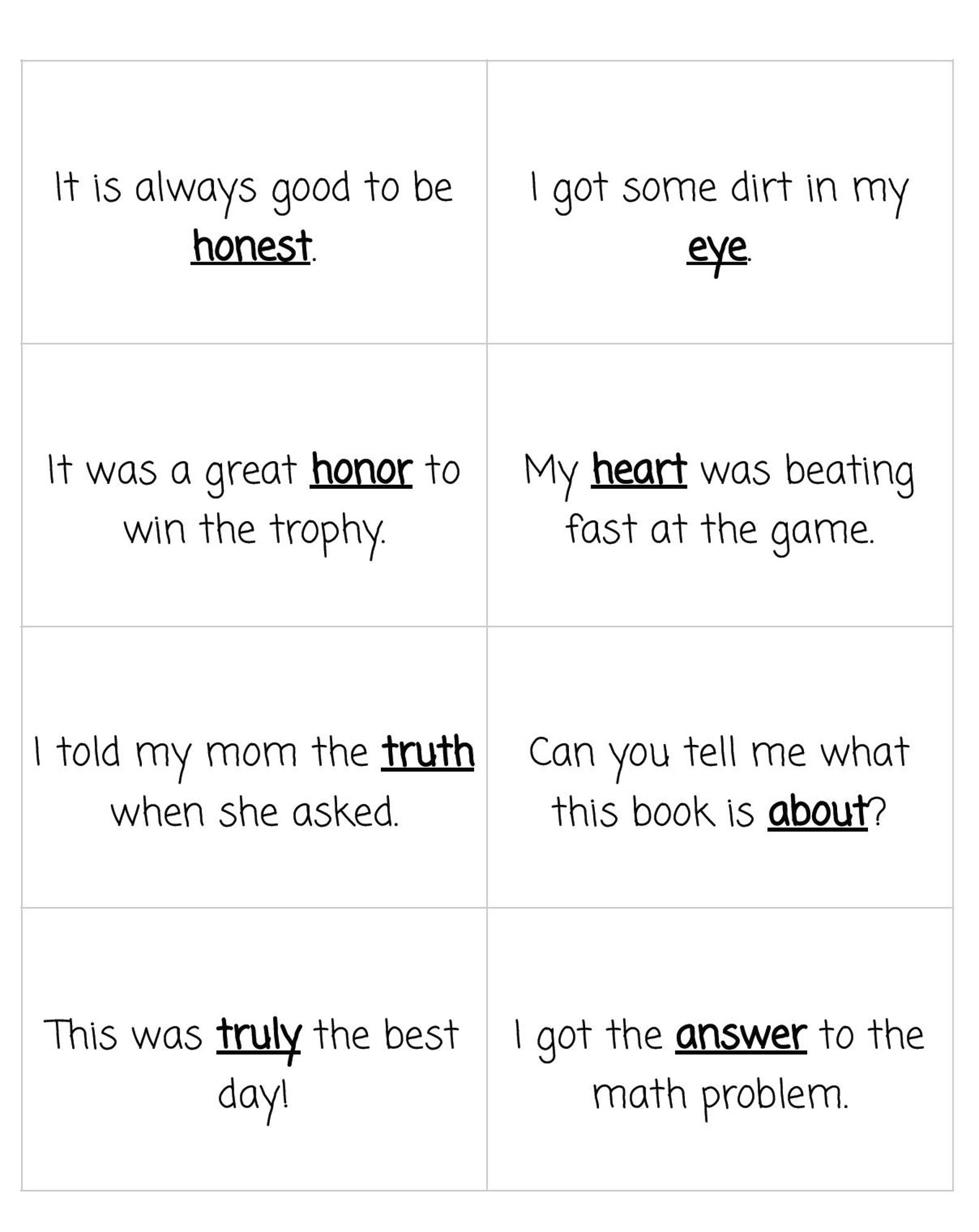 Ufli-aligned Irregular Heart Word Cards: Grades 1-2 | Sentences on Back ...