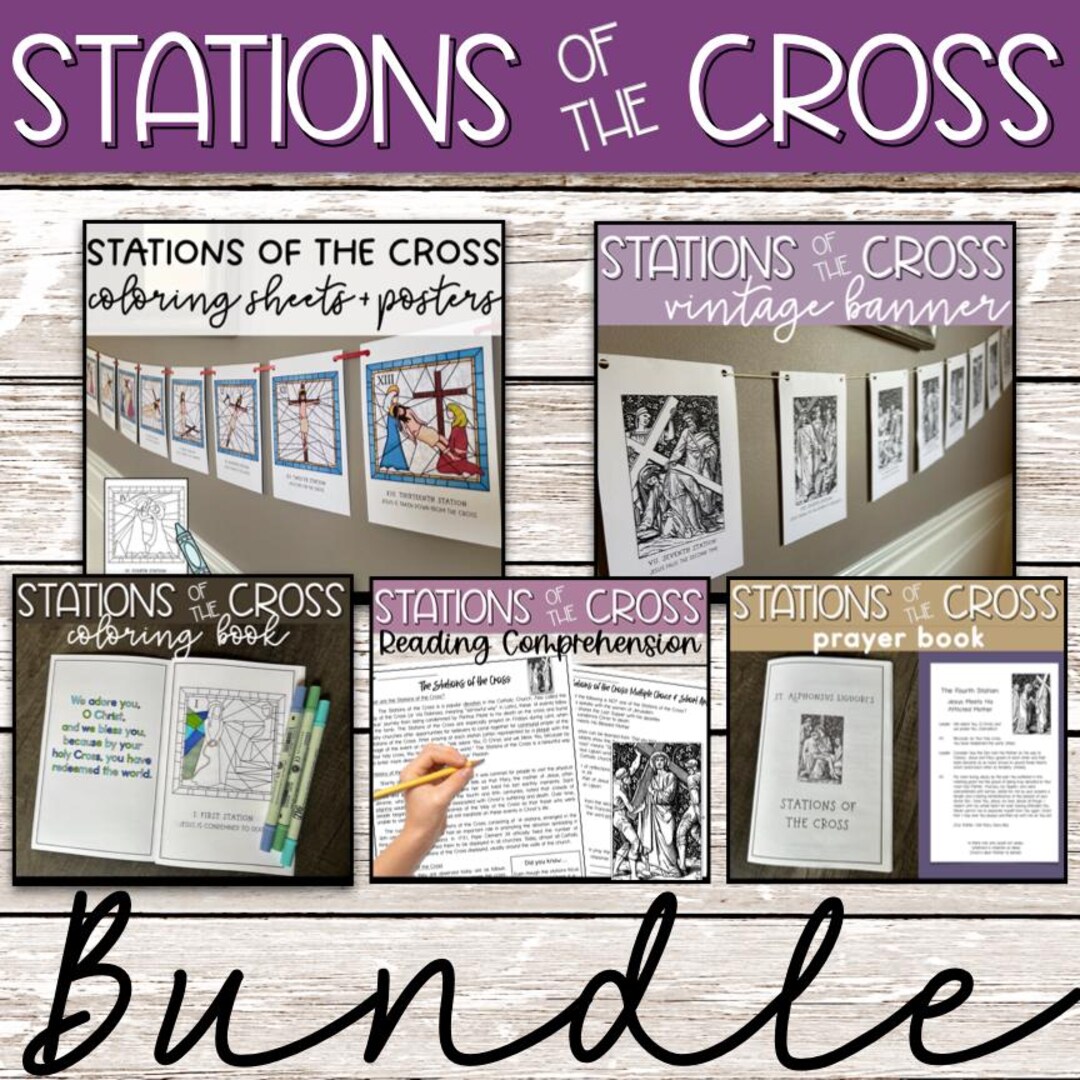 Stations of the Cross Bundle: Garland, Posters, Coloring Book | Lent ...