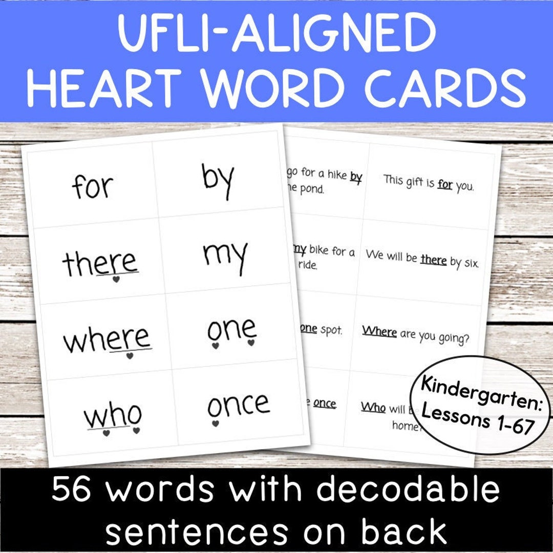 Ufli-aligned Irregular Heart Word Cards: Kindergarten | Sentence on ...