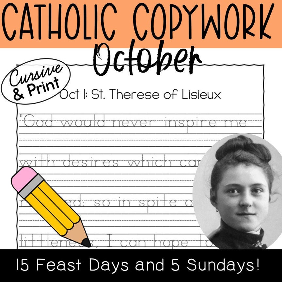 Catholic Copywork Cursive & Print October Queen of the - Etsy