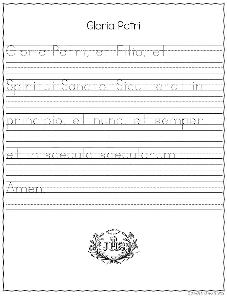 Latin Catholic Prayer Copywork - Printing Handwriting Practice - Etsy
