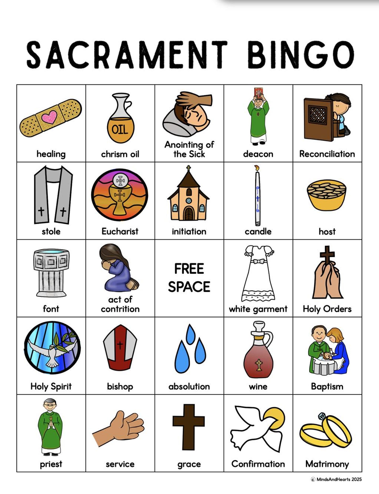 Sacraments Bingo With Memory Matching - Baptism, First Communion ...