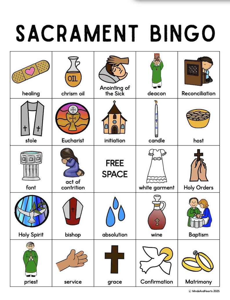 Sacraments Bingo With Memory Matching - Baptism, First Communion ...