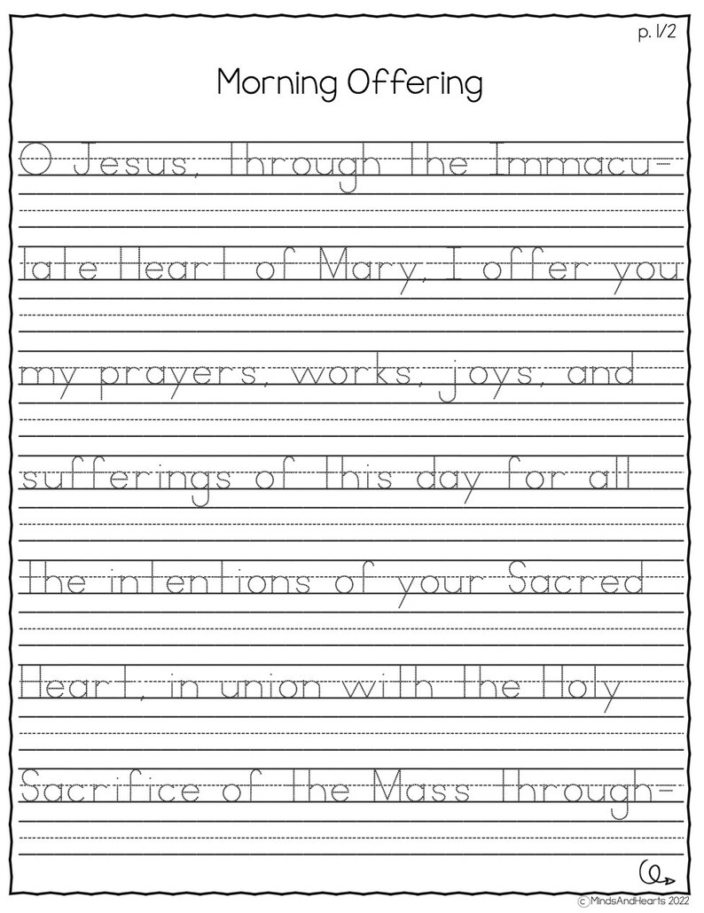 Catholic Prayer Copywork: Manuscript printing Tracing - Etsy