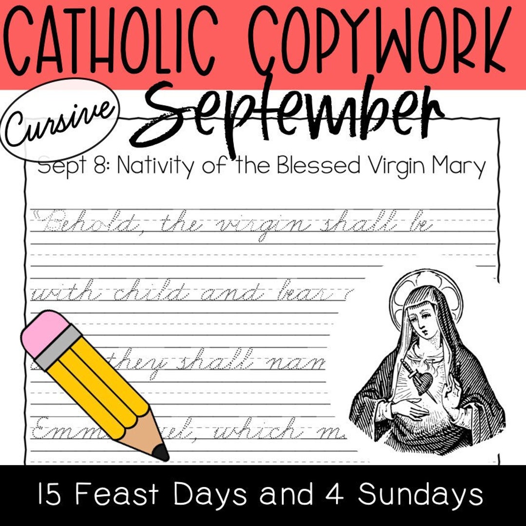 2024 September Cursive Catholic Copywork Handwriting Practice Our Lady ...