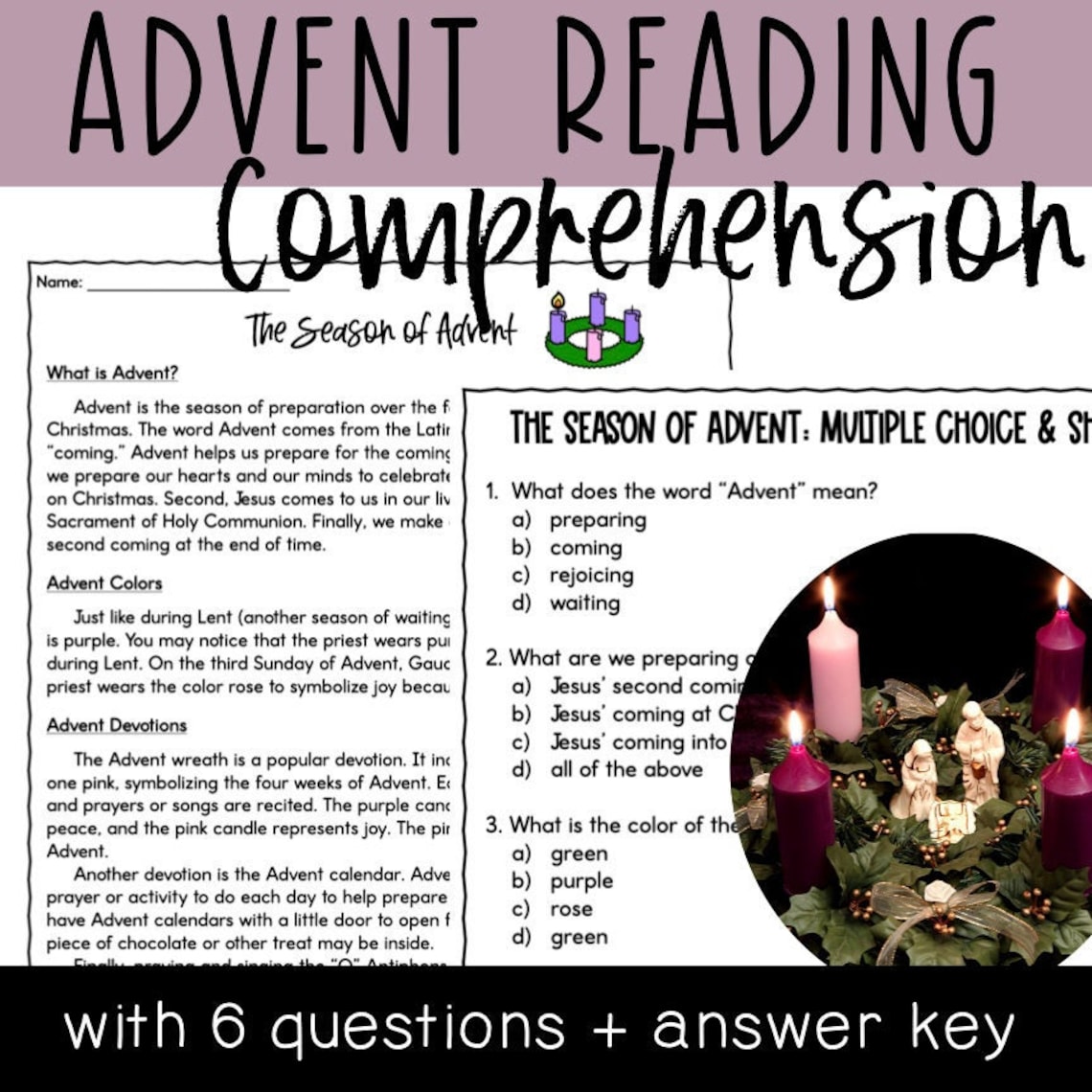 Advent Reading Comprehension Article and Questions - Catholic Christmas ...